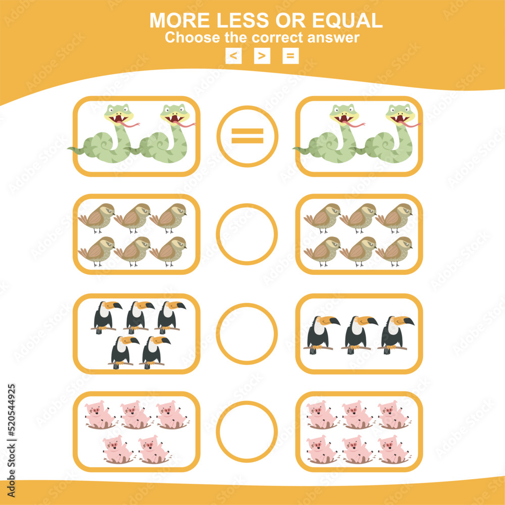 Math educational game for children. Choose more, less or equal game ...