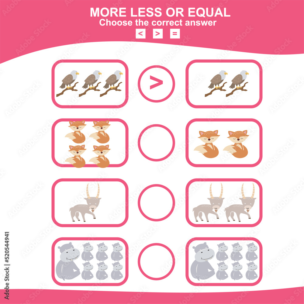 Math educational game for children. Choose more, less or equal game ...
