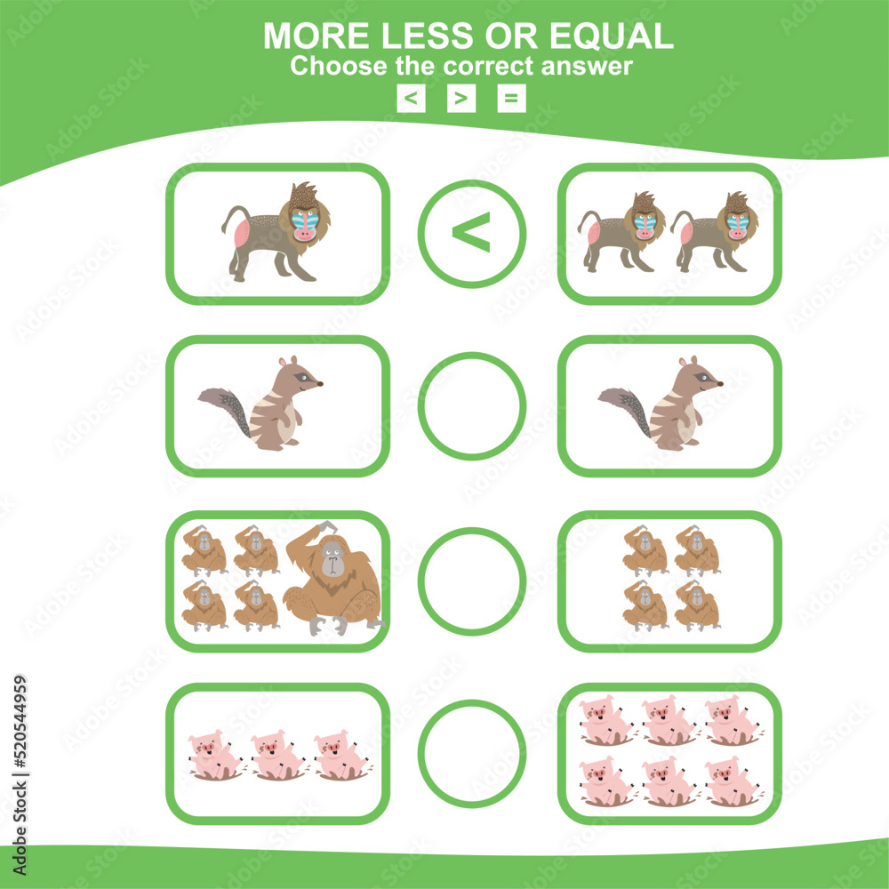 Math educational game for children. Choose more, less or equal game ...
