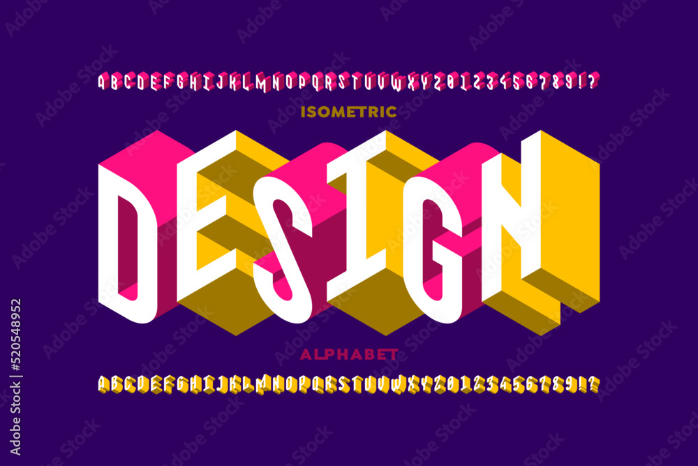 Isometric design font, alphabet letters and numbers vector illustration ...