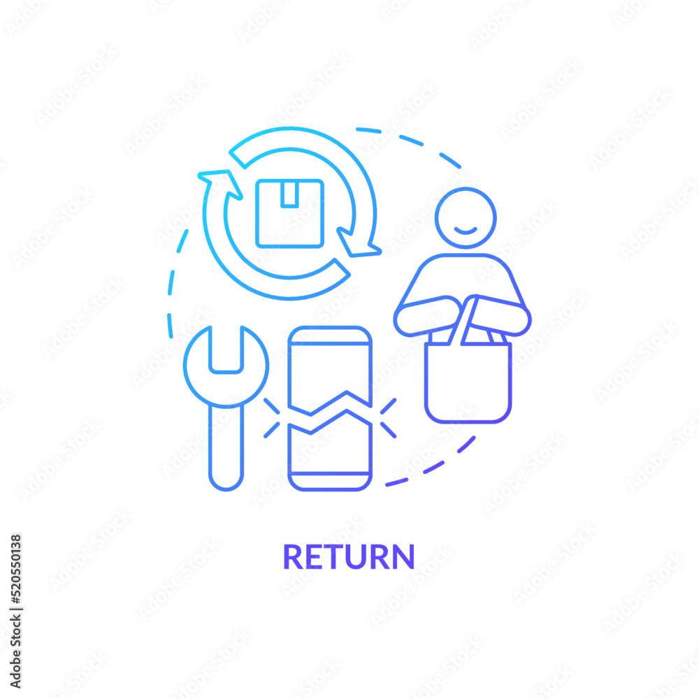 Return blue gradient concept icon. Reverse logistics. Component of ...