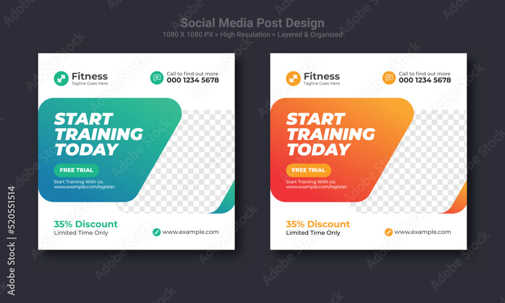 Fitness, gym, workout social media post design layout Stock Vector ...