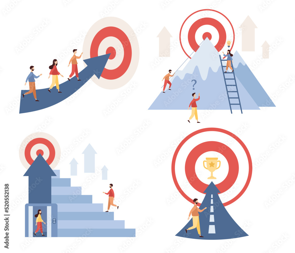 Path the goal icon set. Efforts to achieve target. Success Route ...