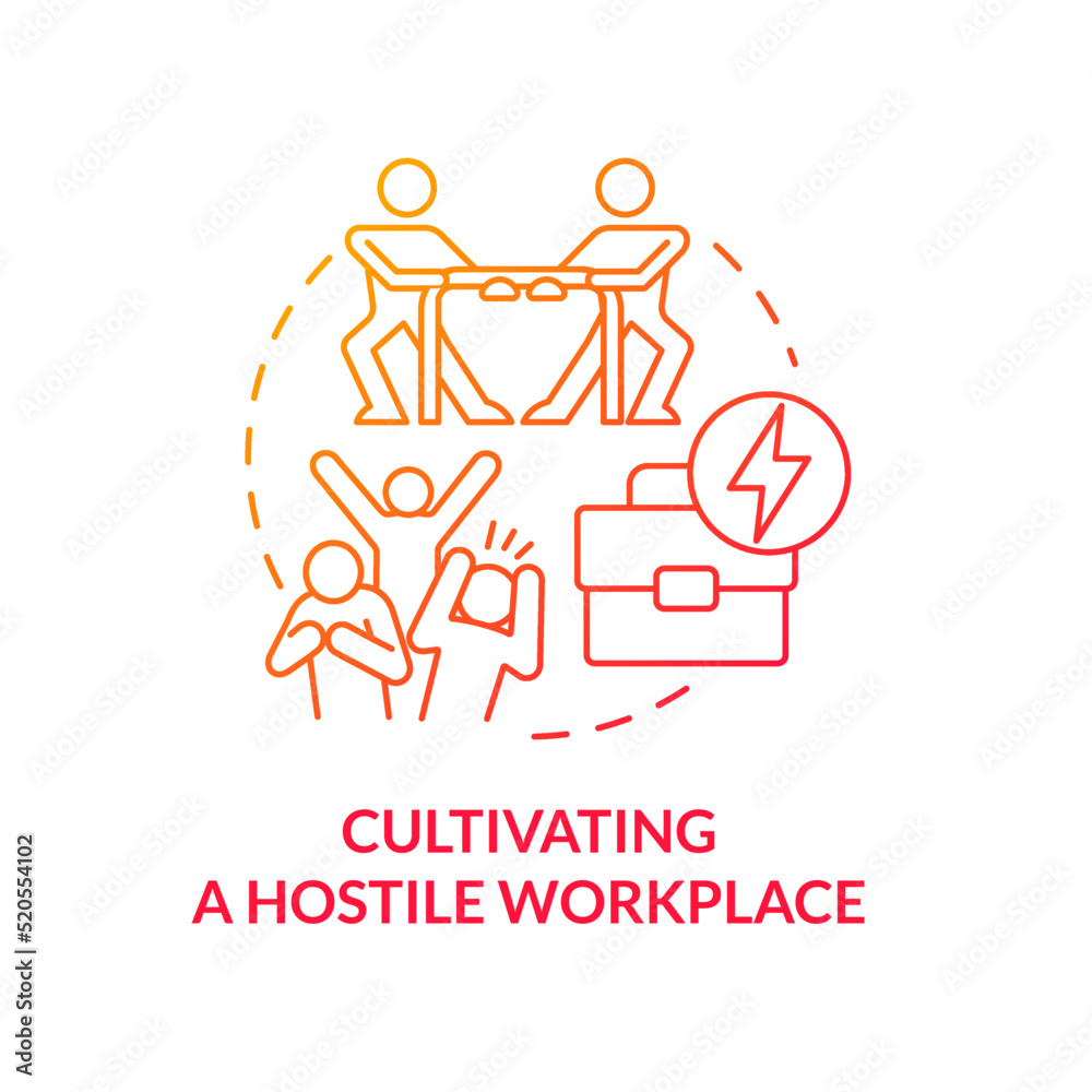 Cultivating hostile workplace red gradient concept icon. Unethical ... Cultivating hostile workplace red gradient concept icon. Unethical ...