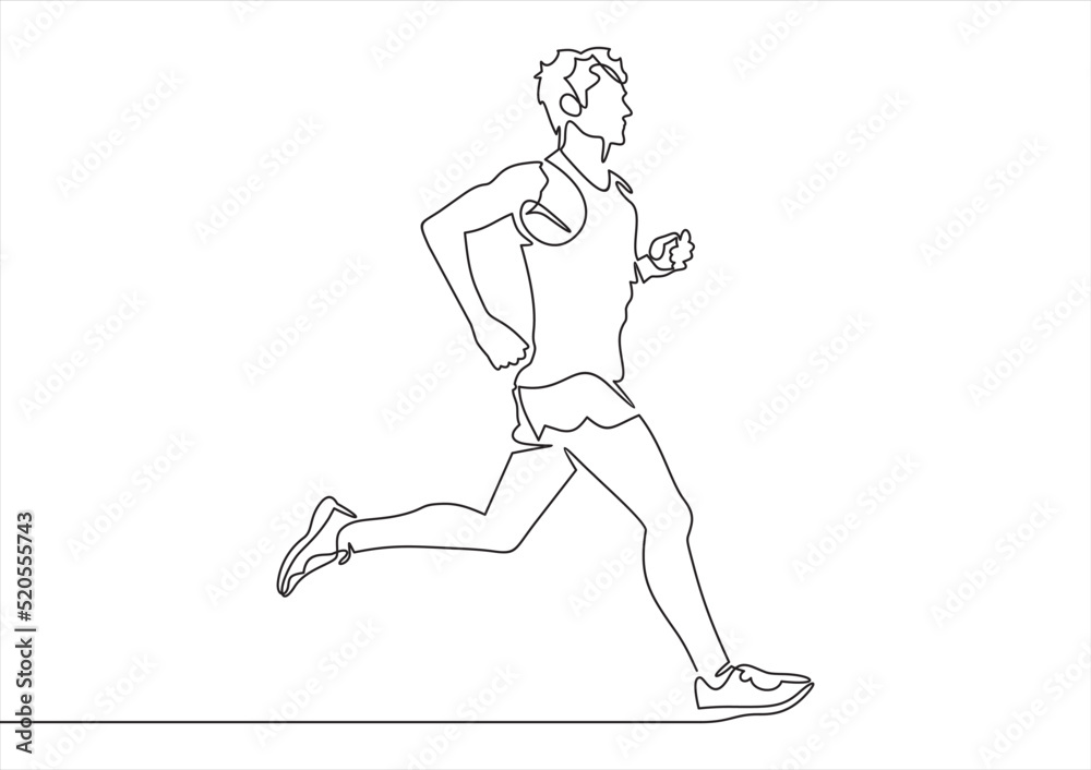 Continuous line drawing of running man. Vector illustration. Stock ...