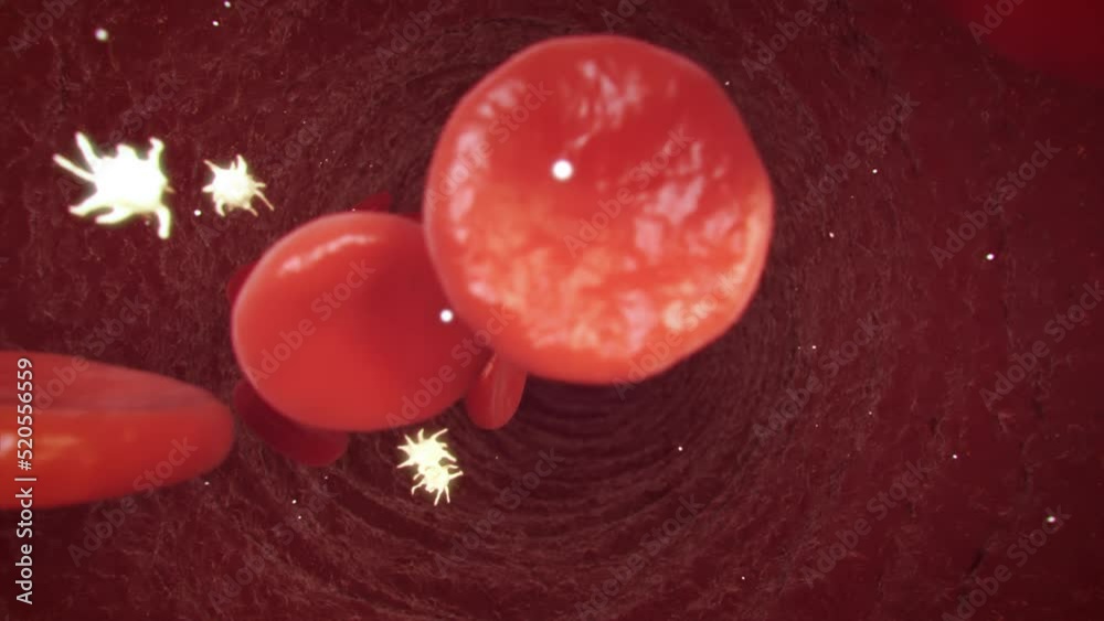 Platelets flow in blood vessels, realistic 3D animation Stock ビデオ ...