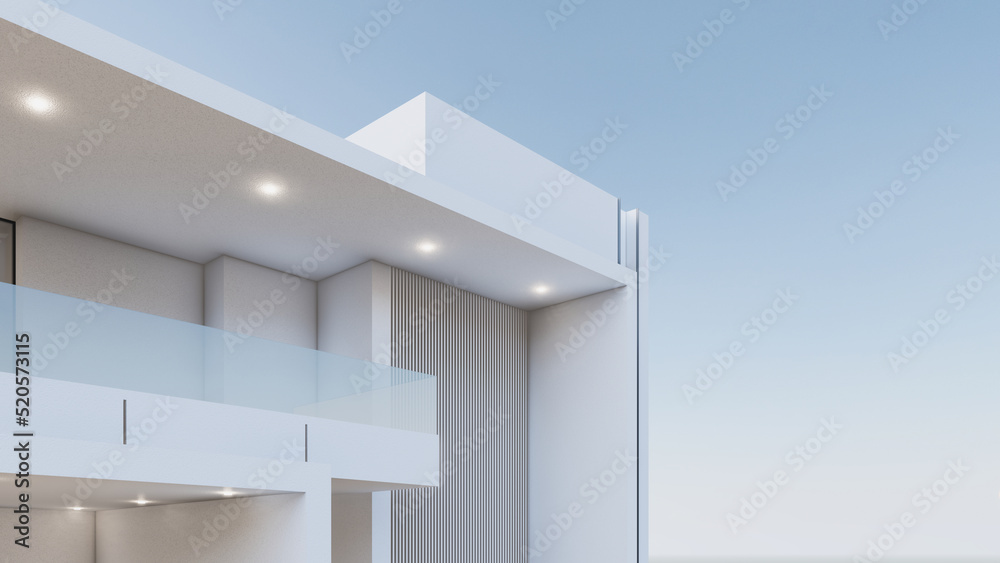 3D rendering illustration of modern house with facade cladding and sky ...