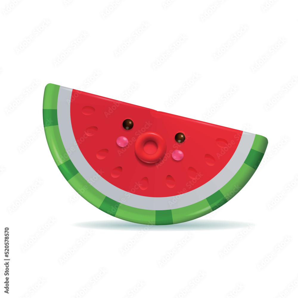 Watermelon 3d render object. Half piece of watermelon with kawaii face ...