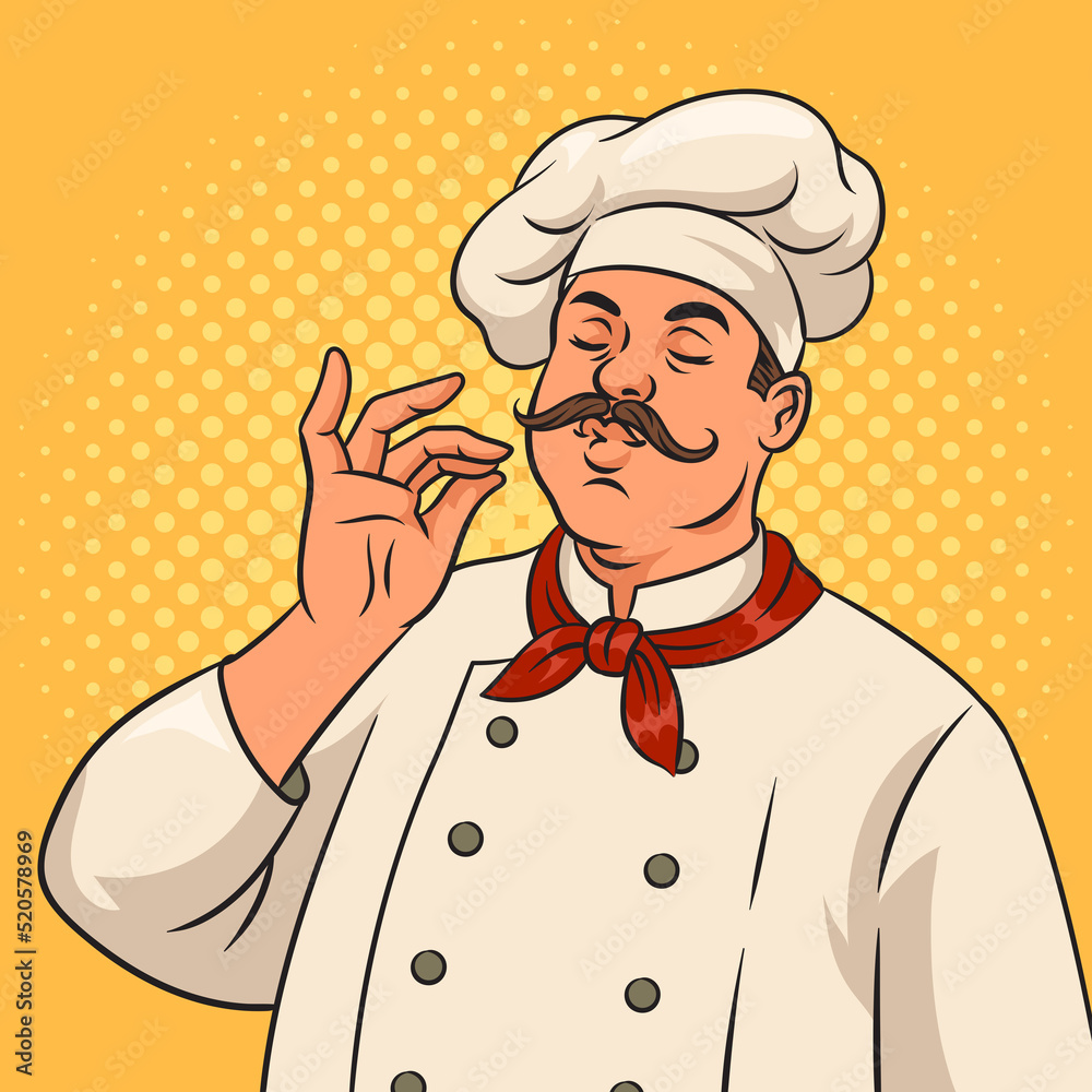 bellissimo gesture chef cook pop art retro raster illustration. Comic ...