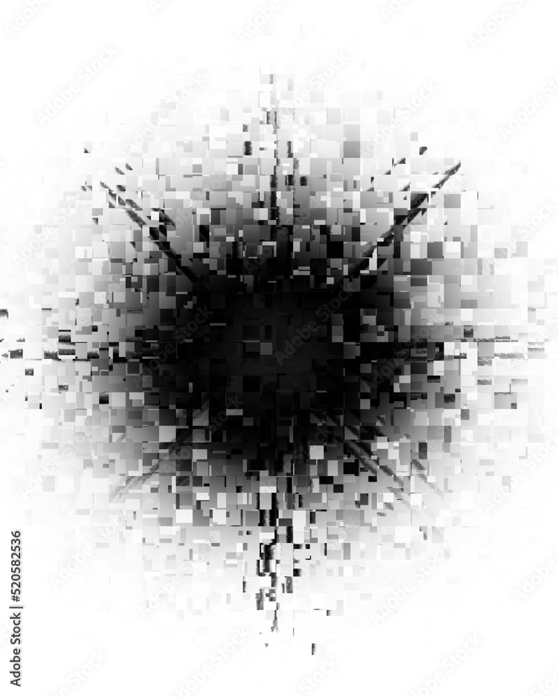 Black circle with glitch effect, pattern. Round shape, pixel noise ...