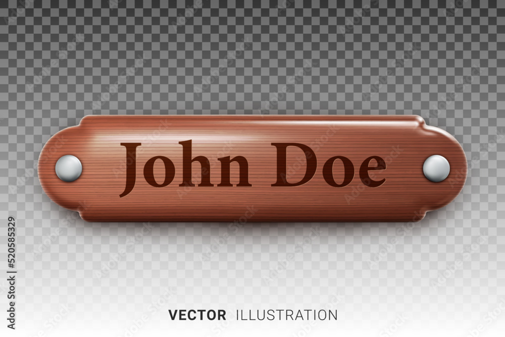 Realistic wooden nameplate. Retro style, wood texture. 3D vector ...