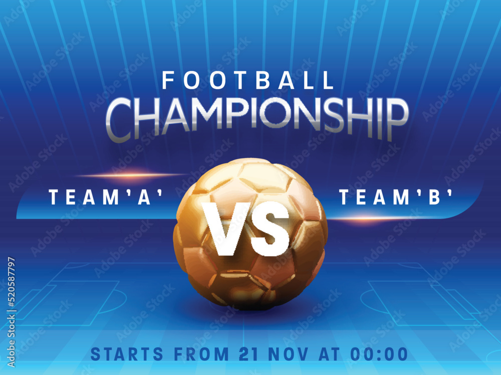 Football Competition Flyer or Poster Template with Golden Realistic ...