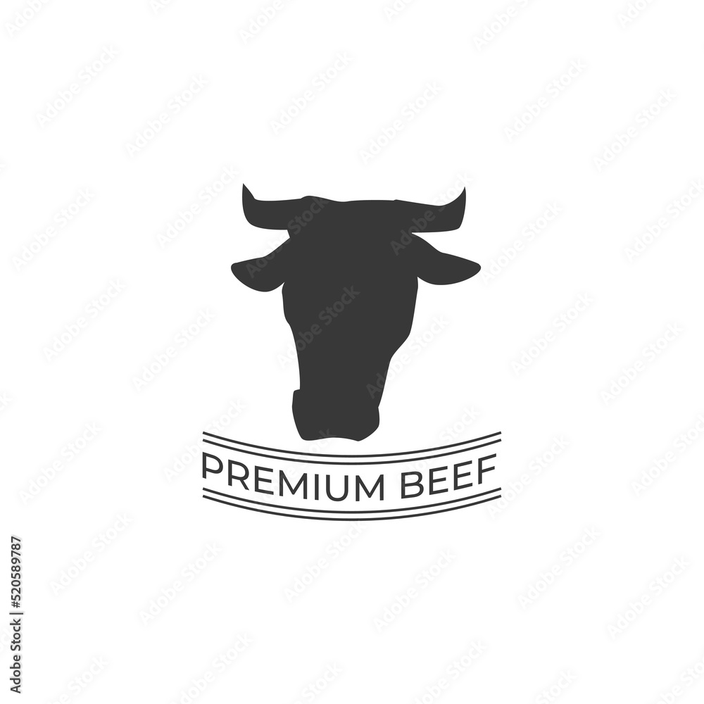 Premium beef label or logo with black cow head, vector illustration ...
