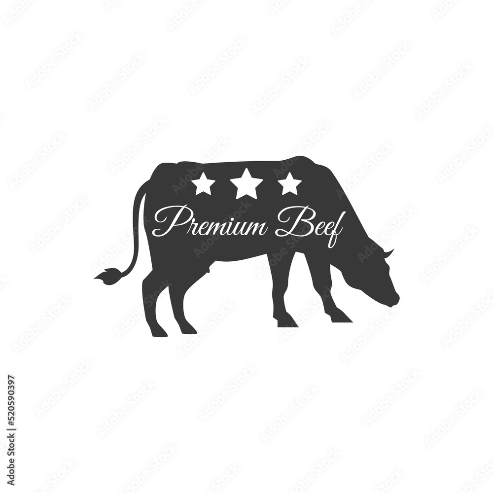 Premium beef silhouette emblem or logo with cow vector illustration ...
