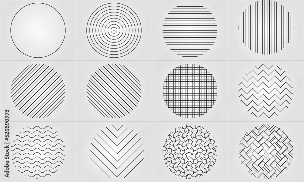Different type of lines in Circles, black and white circles lines Stock ...
