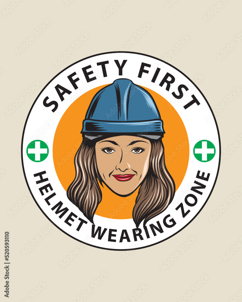 girl with a helmet, safety first helmet wearing zone logo Stock Vector ...