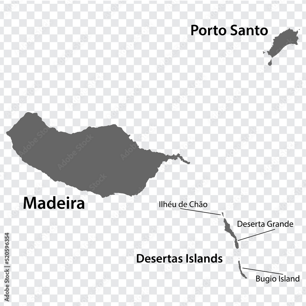 Blank map Madeira in gray. Every Island map is with titles. High ...