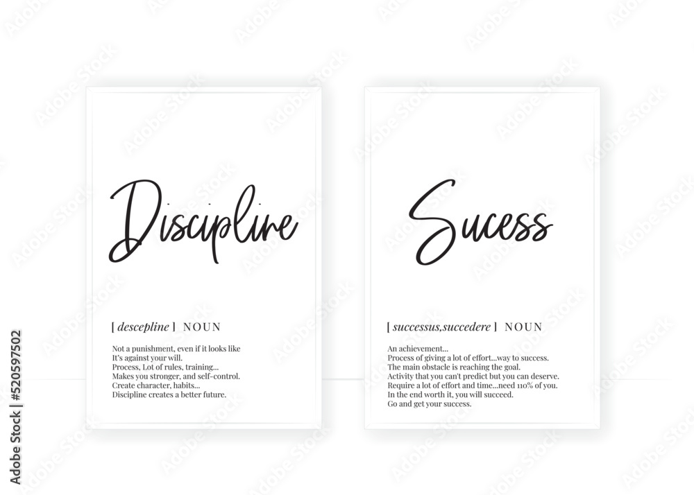 Discipline and success, vector. Minimalist poster design. Wall art ...