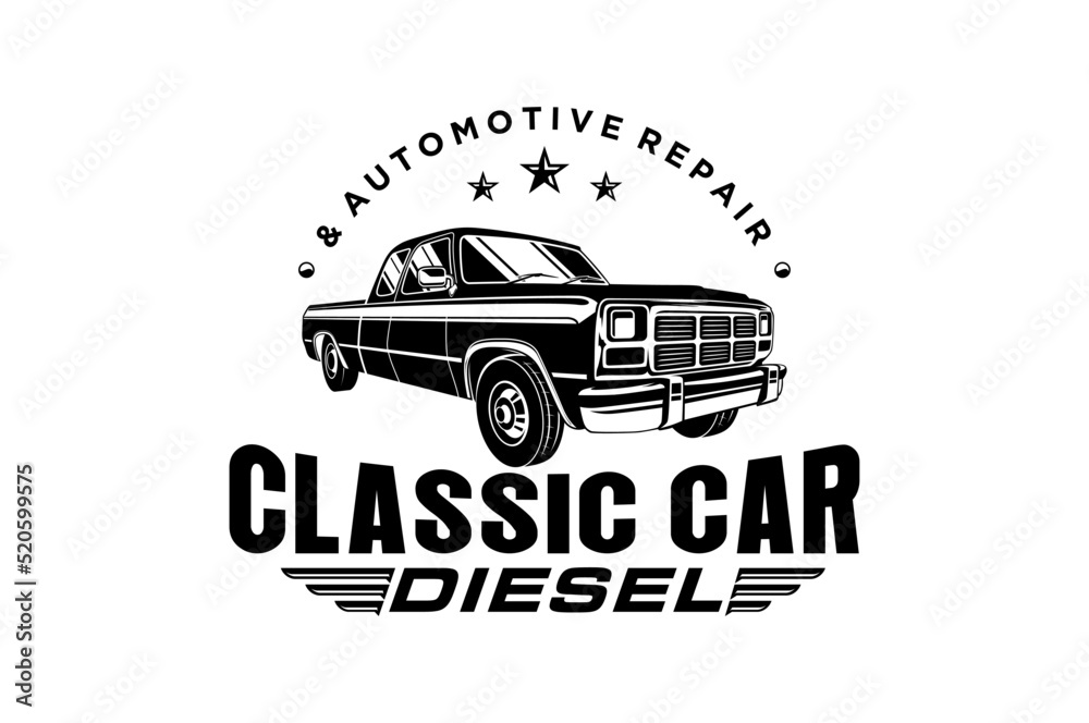 Classic car diesel logo design automotive old double cabin truck ...