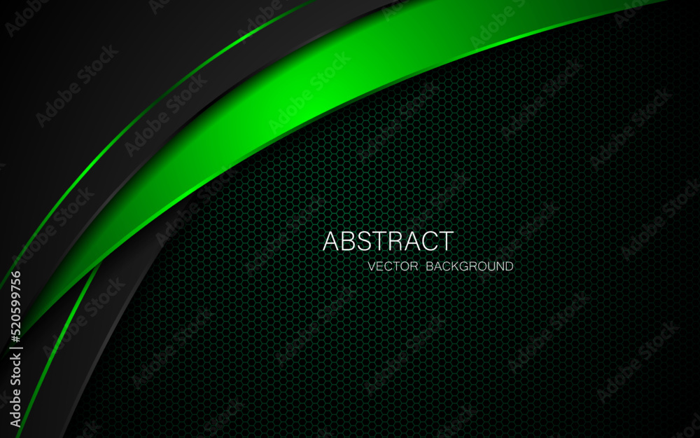 Abstract black and green curves on dark steel mesh background with free ...