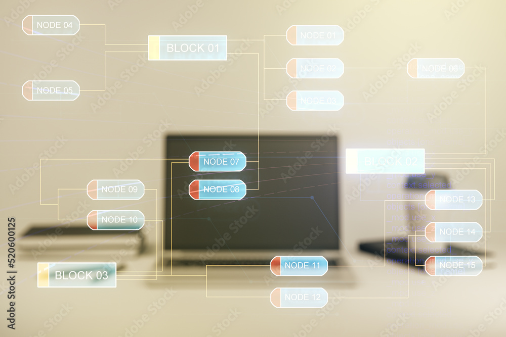 Multi exposure of abstract programming language hologram on computer ...