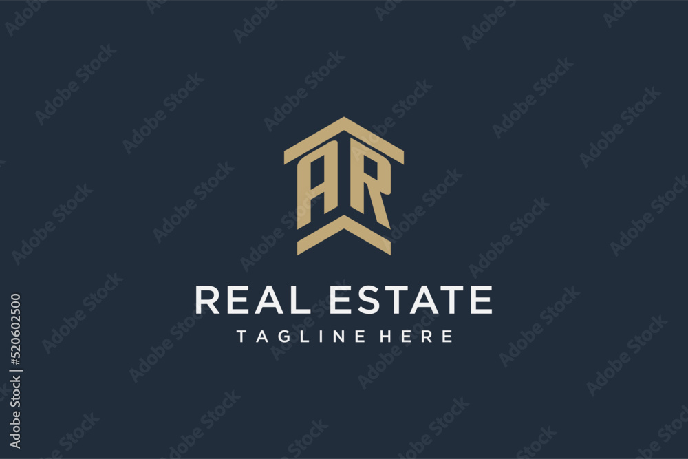 Vetor de Initial AR logo for real estate with simple and creative house ...