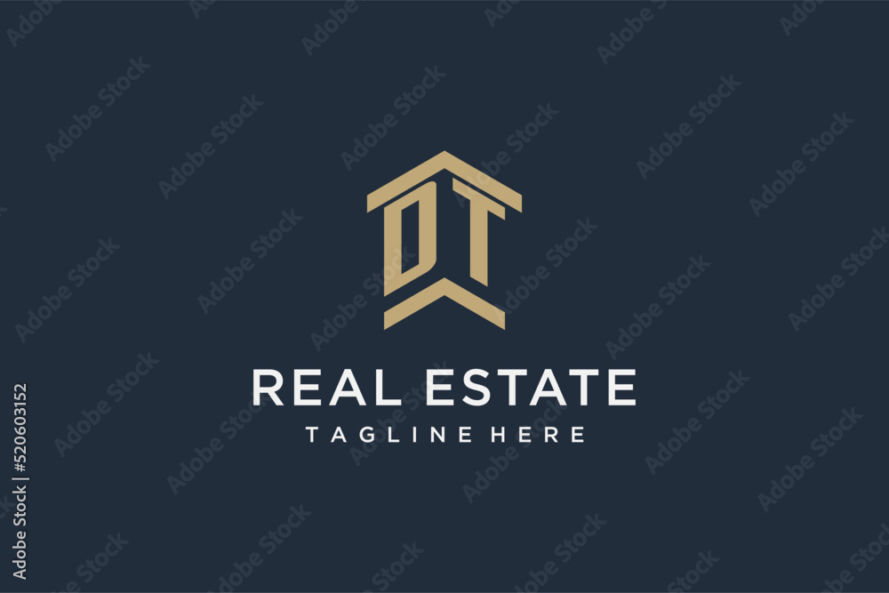 Initial DT logo for real estate with simple and creative house roof ...