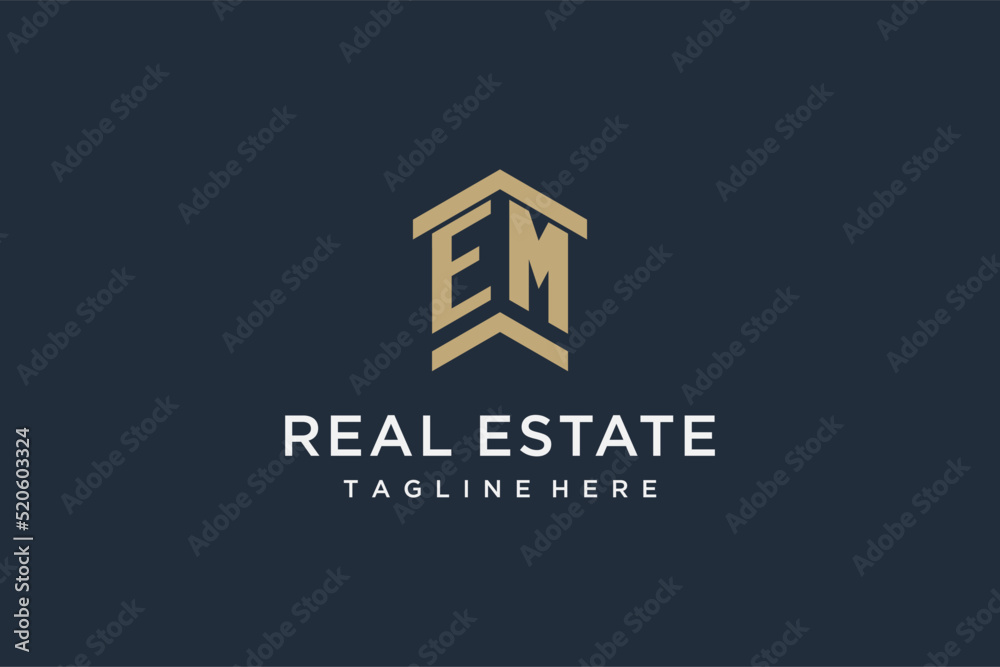 Initial EM logo for real estate with simple and creative house roof ...