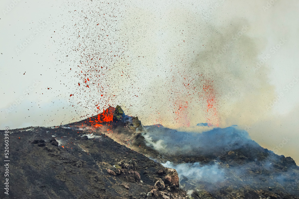 Lava bombs erupt from multiple vents on volcano, active for at least ...
