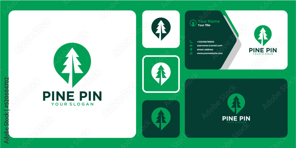 pine logo design with location and business card Stock Vector | Adobe Stock