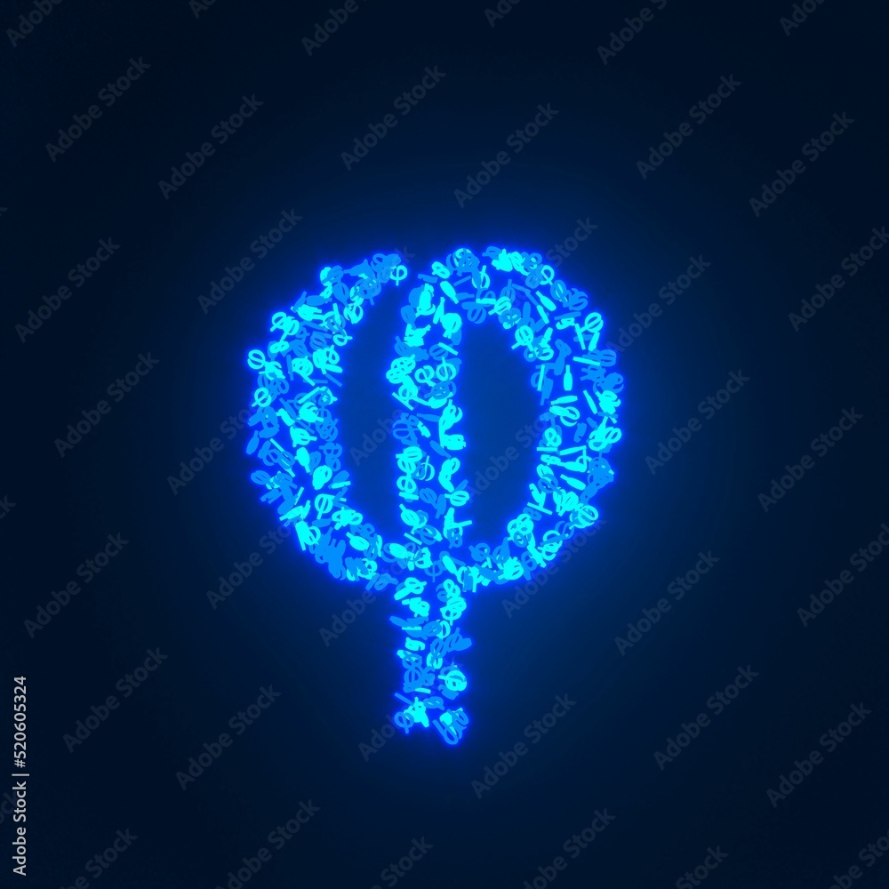Scattered blue neon letters and symbols isolated over a black ...