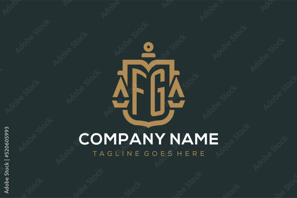 Initial FG logo for law firm with luxury modern scale and shield icon ...