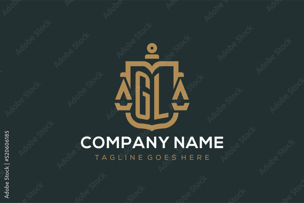 Initial GL logo for law firm with luxury modern scale and shield icon ...