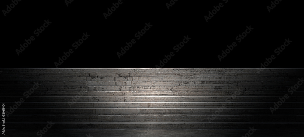 Stairs concrete with an abstract light step in the dark black ...