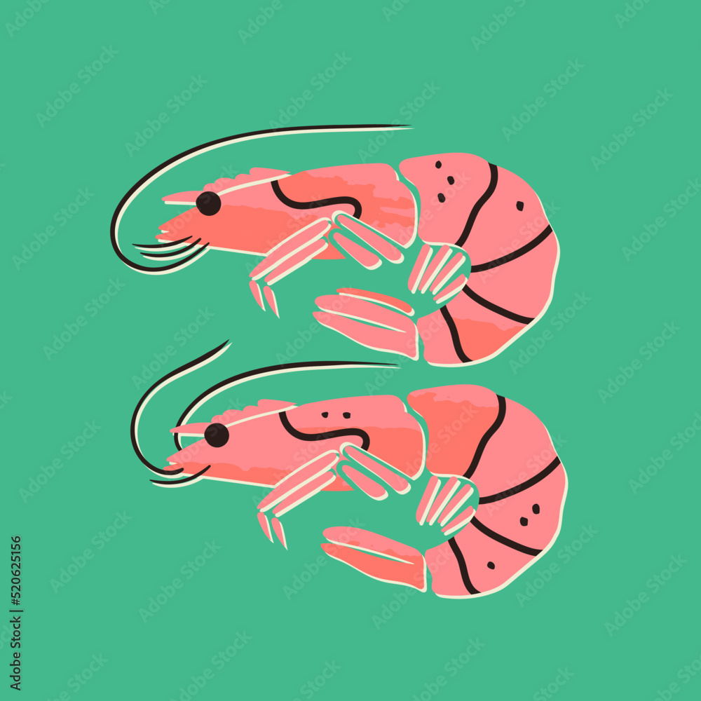 Hand drawn Shrimps. Seafood shop logo, signboard, restaurant menu, fish ...