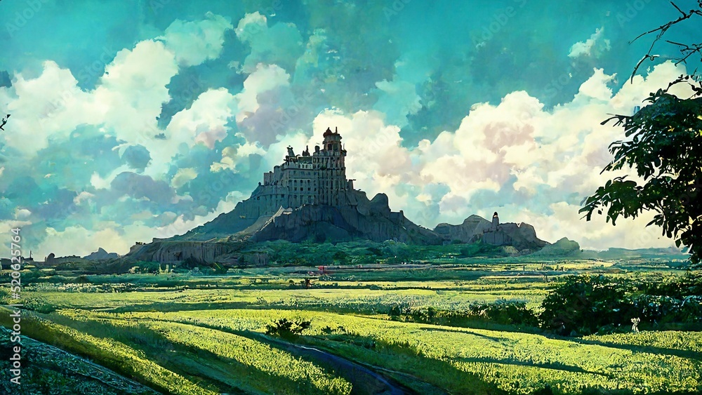 Peaceful and romantic landscape in anime or colored manga artstyle ...