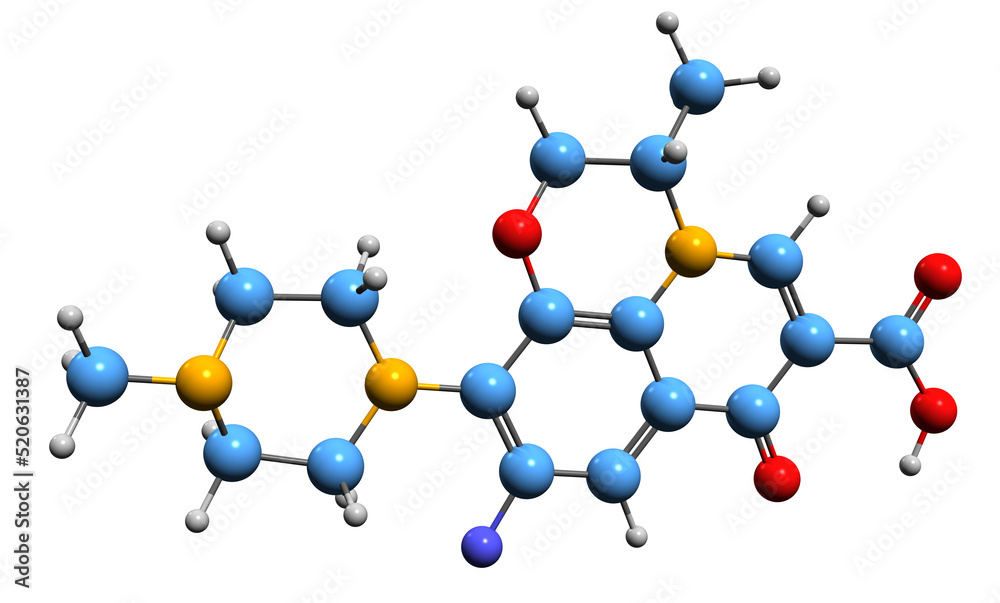3D image of Levofloxacin skeletal formula - molecular chemical ...