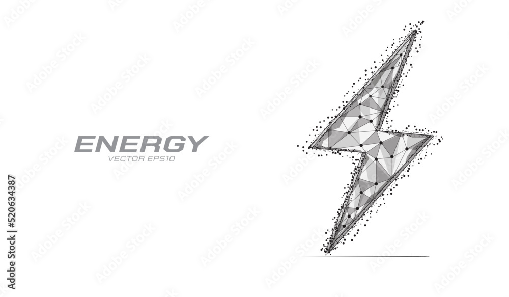 Abstract low poly digital energy symbol, lightning sign wireframe. 3D ...
