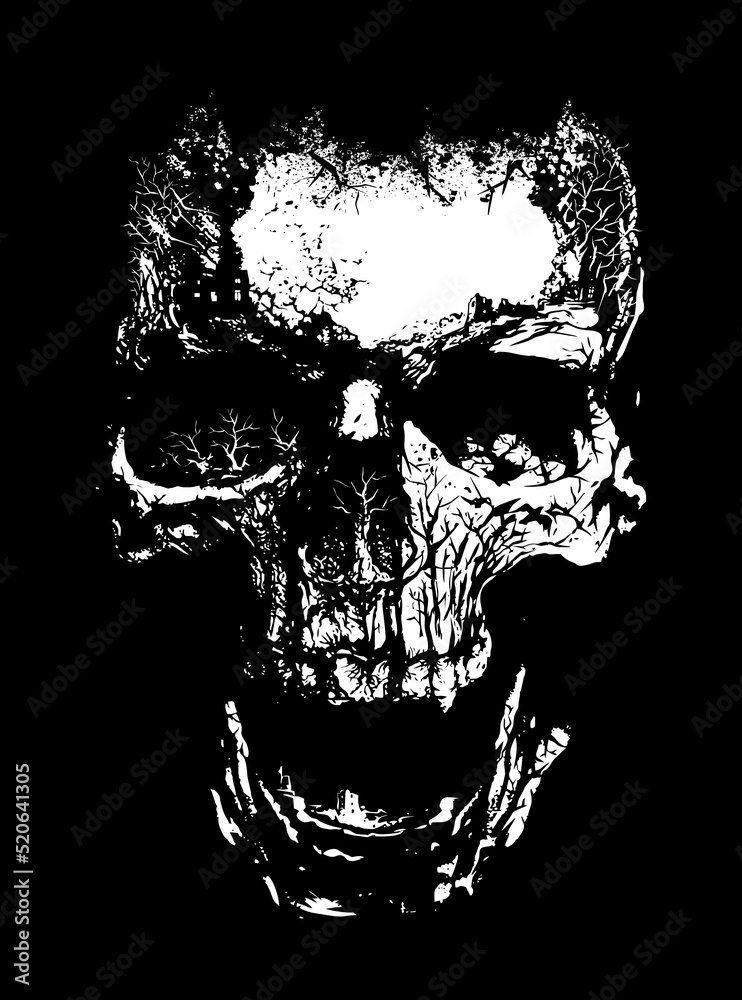Scary, horror style human skull illustration. Vector illustration of an ...