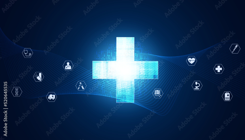 abstract health plus symbol with icons background concept health icons ...