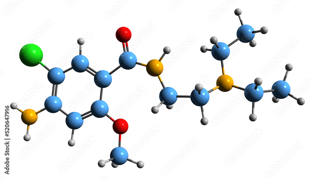 3D image of Metoclopramide skeletal formula - molecular chemical ...