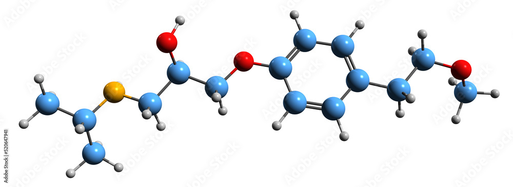 3D image of Metoprolol skeletal formula - molecular chemical structure ...