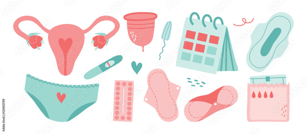 A set of stickers for menstruation, menstruation, female uterus ...