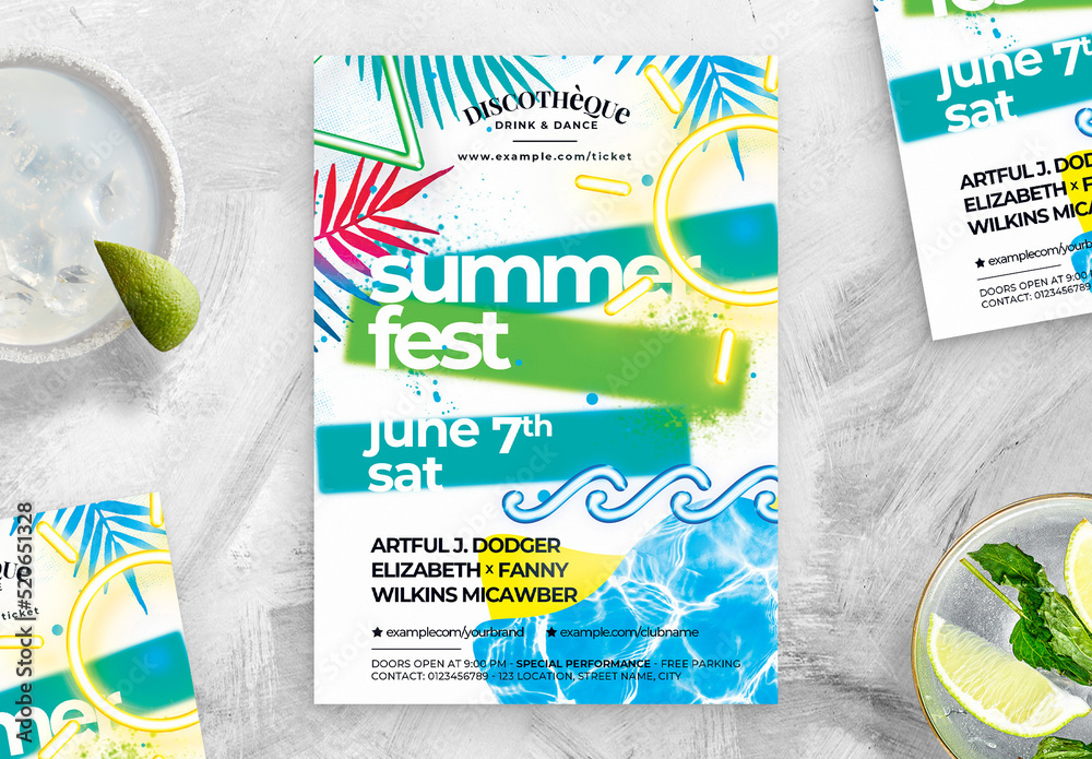 Summer Party Event Flyer Poster Stock Template | Adobe Stock