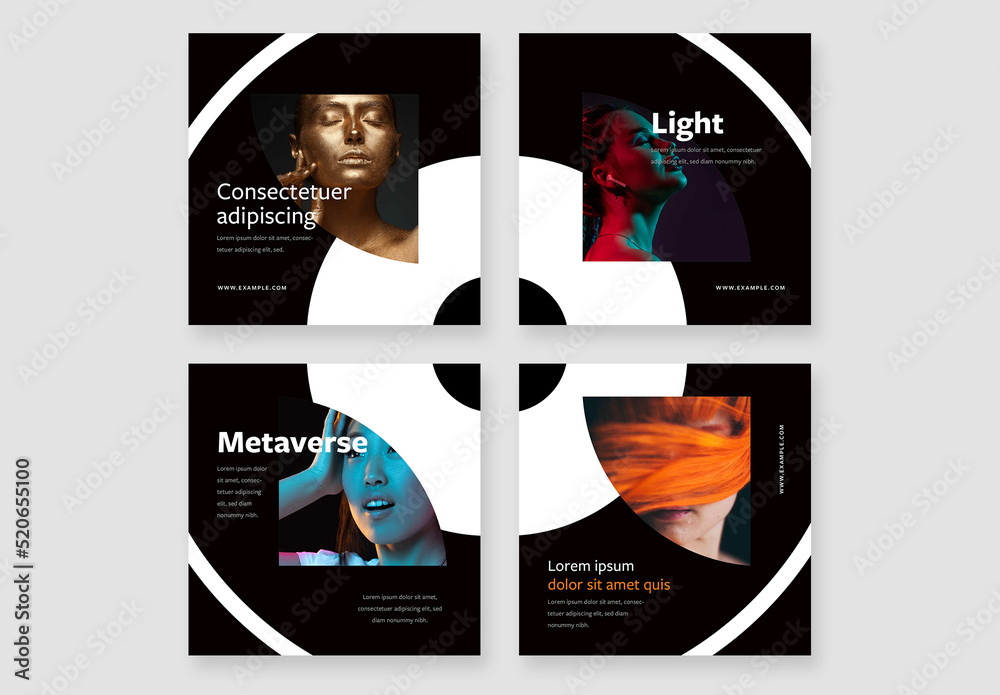 Four Creative Social Layout with Common Design Look Stock Template ...