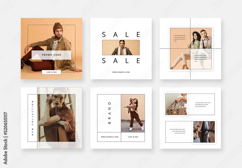 Square Social Layouts with Line Art Design Elements Stock Template ...