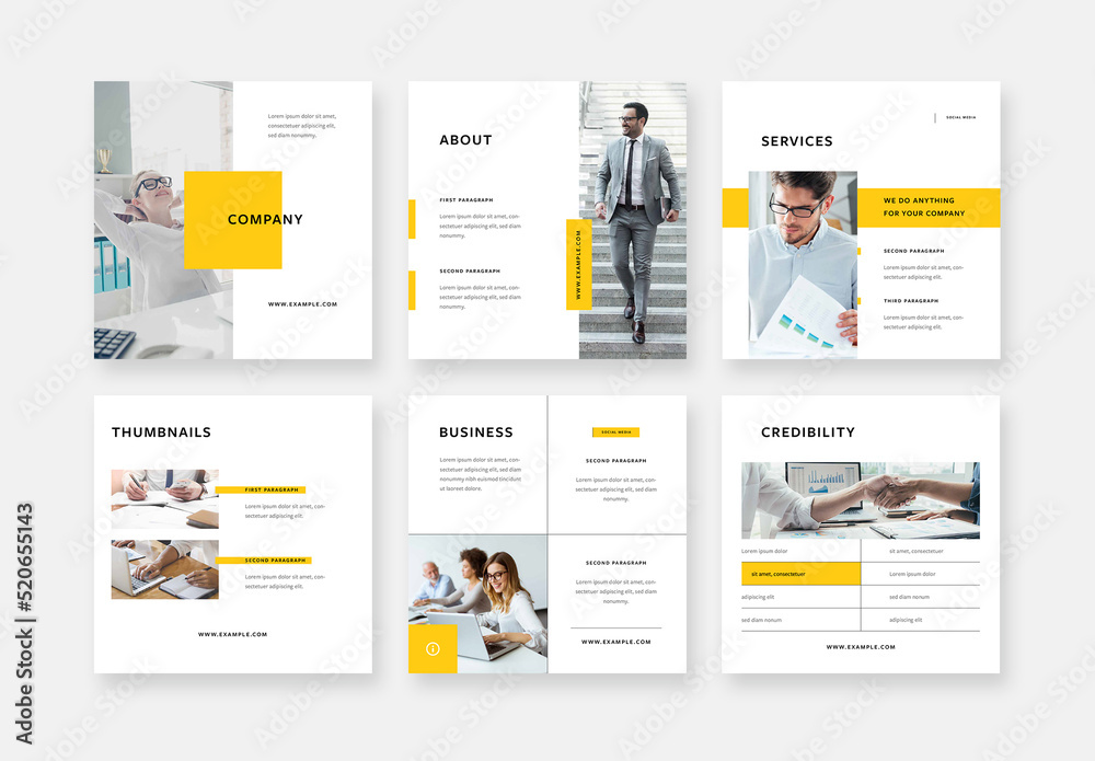 Elegant Business Layouts for Social Media Networks with Yellow Accent ...
