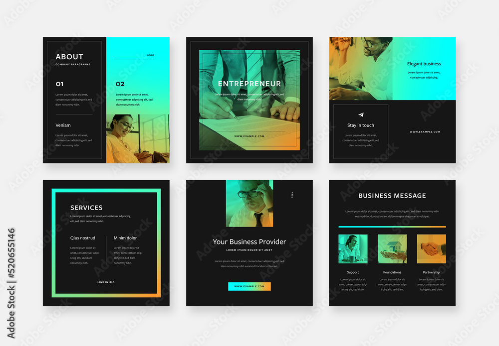 Corporate Social Media Layouts with Green and Orange Overlays Stock ...