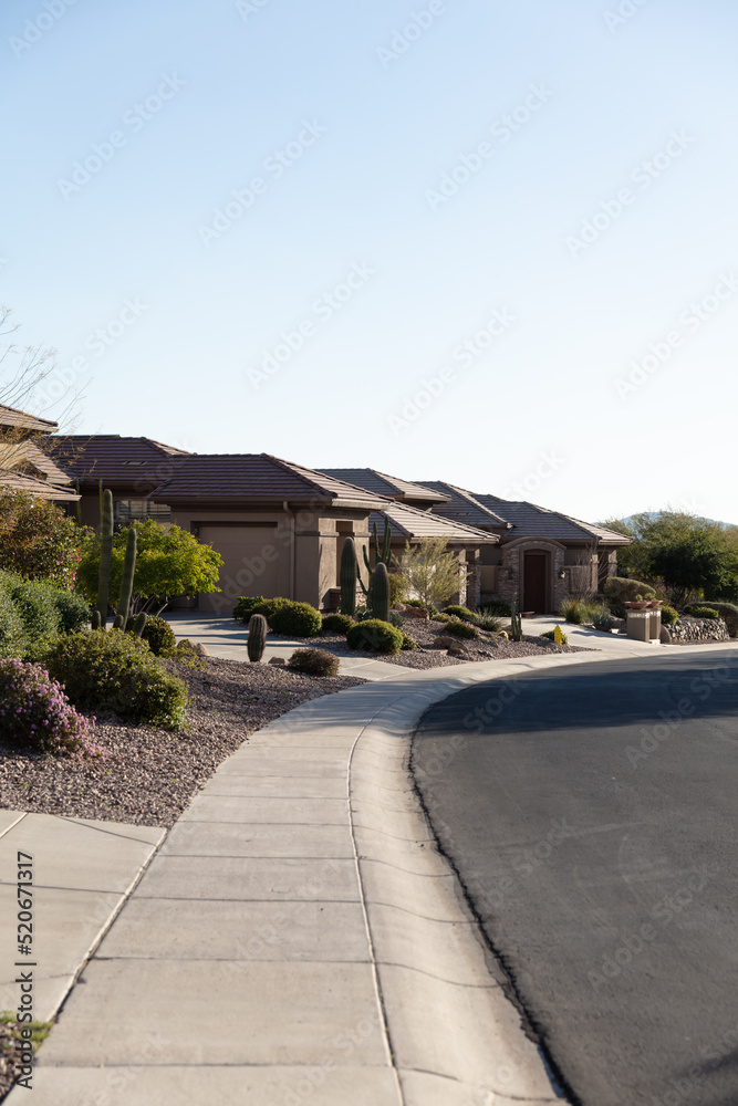 Suburban development with modern family houses and newly build modern ...