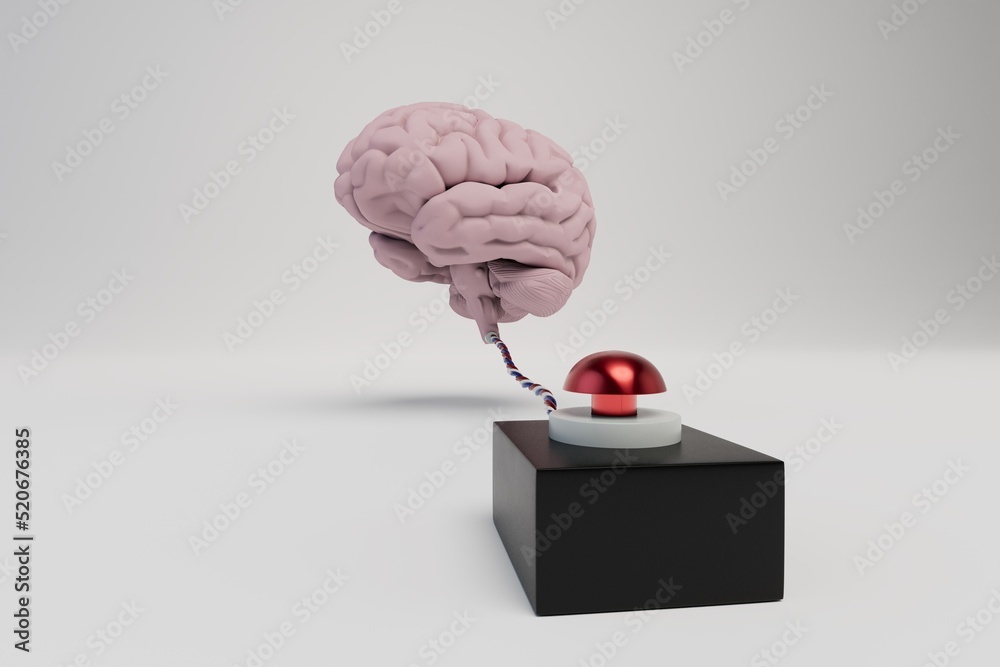 start thinking. brain explosion. black box with a red toggle switch to ...